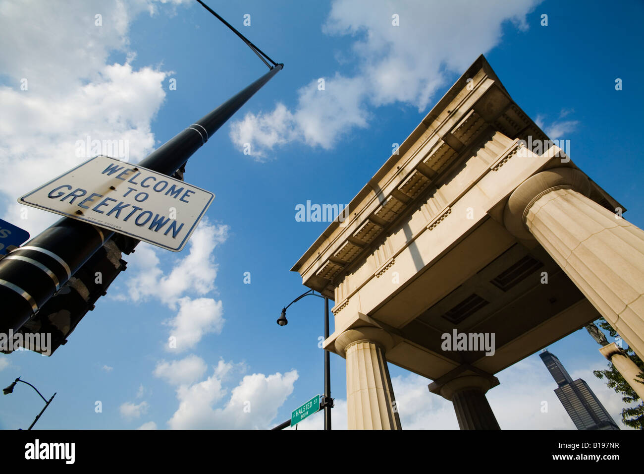 ILLINOIS Chicago Welcome to Greektown sign on near west side portico ...