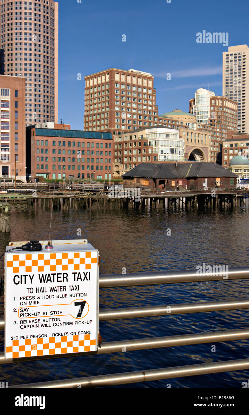 MASSACHUSETTS Boston Sign with instructions for city water taxi railing ...