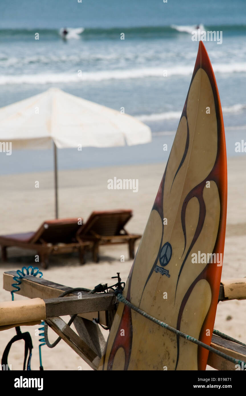 Indonesia Bali Island Kuta beach Surfing surfing board with beach sea ...