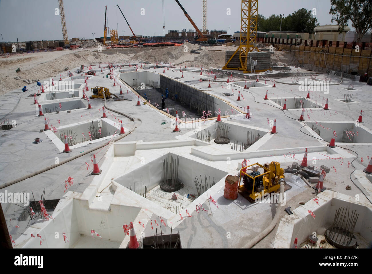 Concrete foundations on a high rise construction site in Abu Dhabi UAE ...