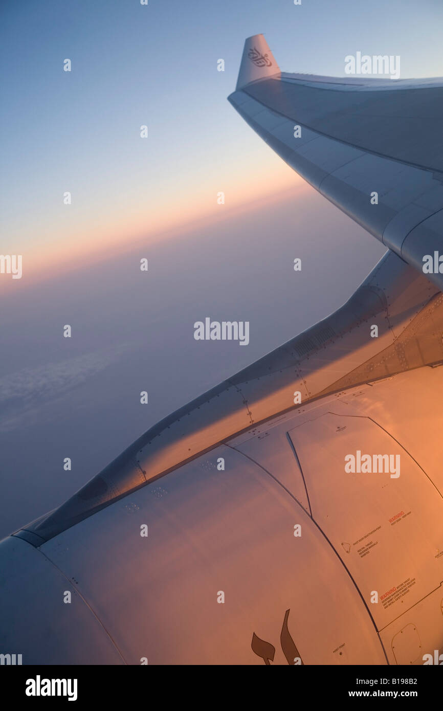 aircraft plane engine nacelle at sunset against a cloudy sky Stock ...