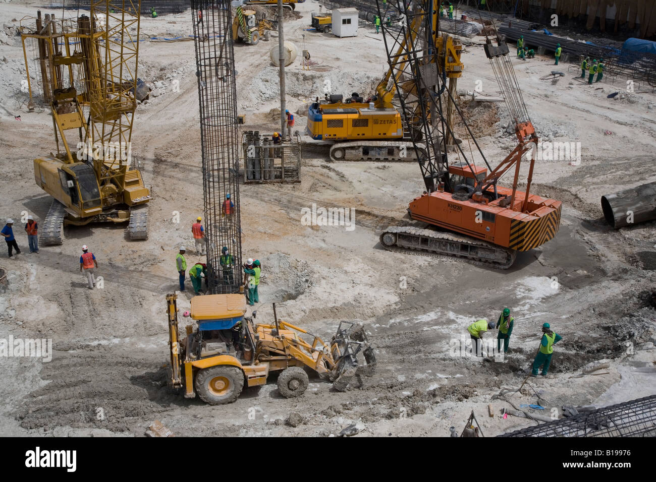 Iron and steel Rebar tube ready for insertion in building foundations ...