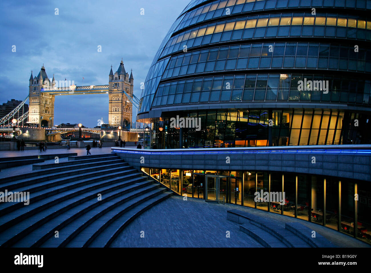 England, London. City Hall designed by architect Norman Foster with ...