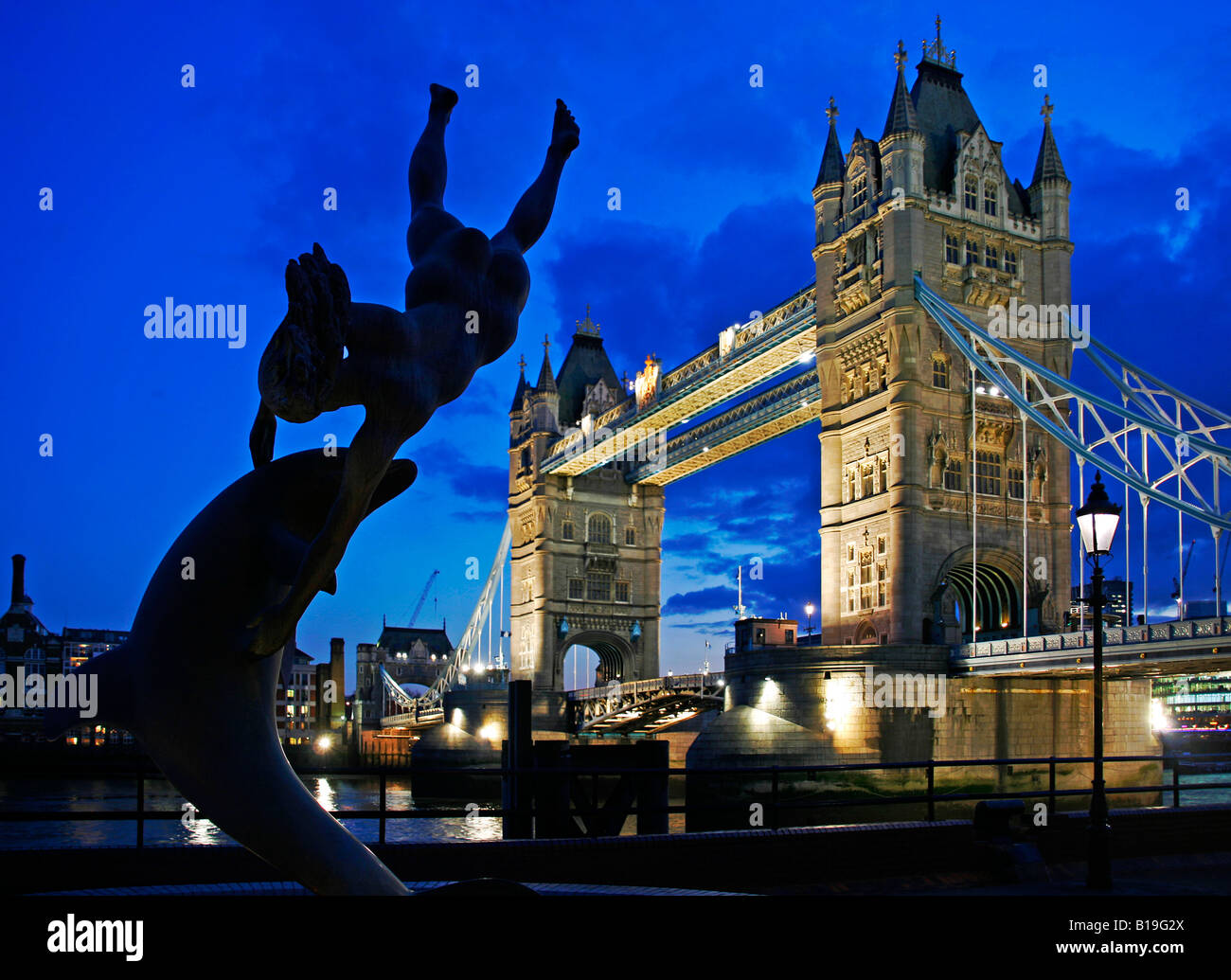 Girl dolphin tower bridge lit hi-res stock photography and images - Alamy