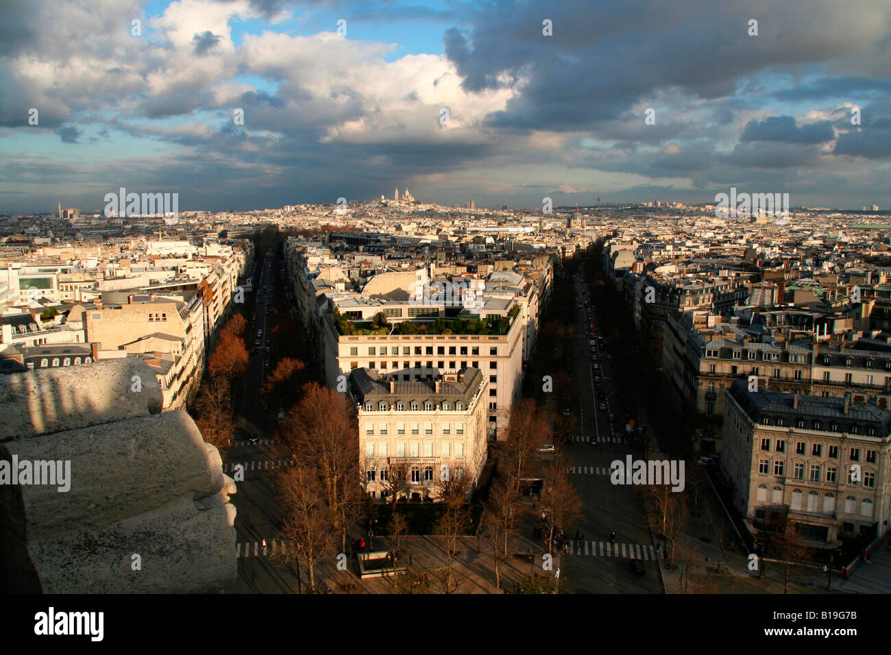 France, Paris. View over the city of Paris from the Arc de Triomphe ...