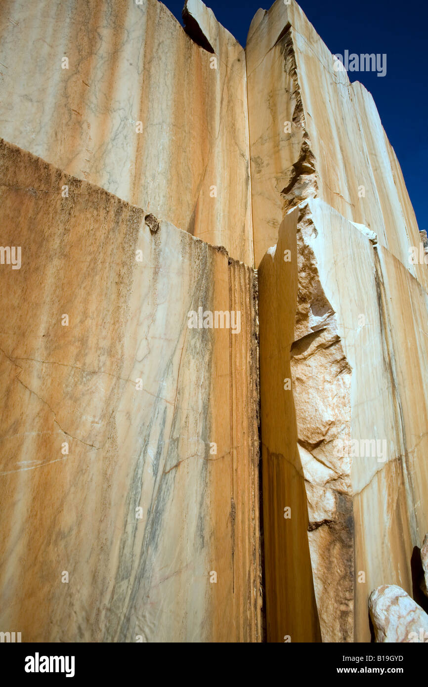 Portugal, Alentejo, Estremoz. A cliff face of white marble at a marble ...