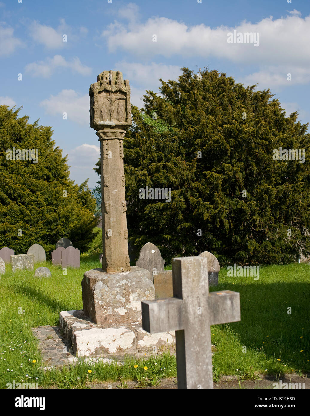 Wales, Denbighshire, Ruthin. Derwen churchyard cross - a decorated ...