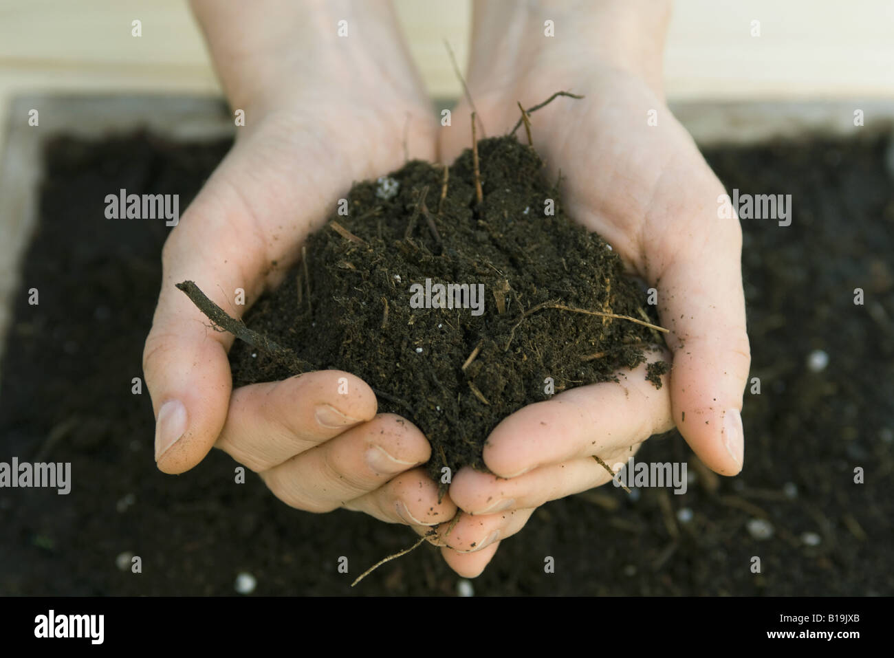 Handful of gardening soil Stock Photo - Alamy