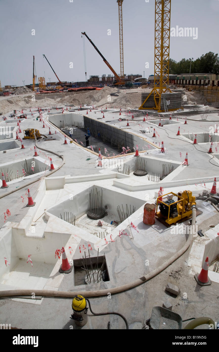 Concrete foundations on a high rise construction site in Abu Dhabi UAE ...