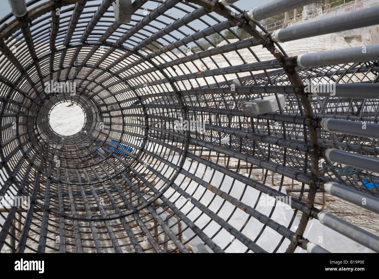 Iron and steel Rebar tube ready for insertion in building foundations ...