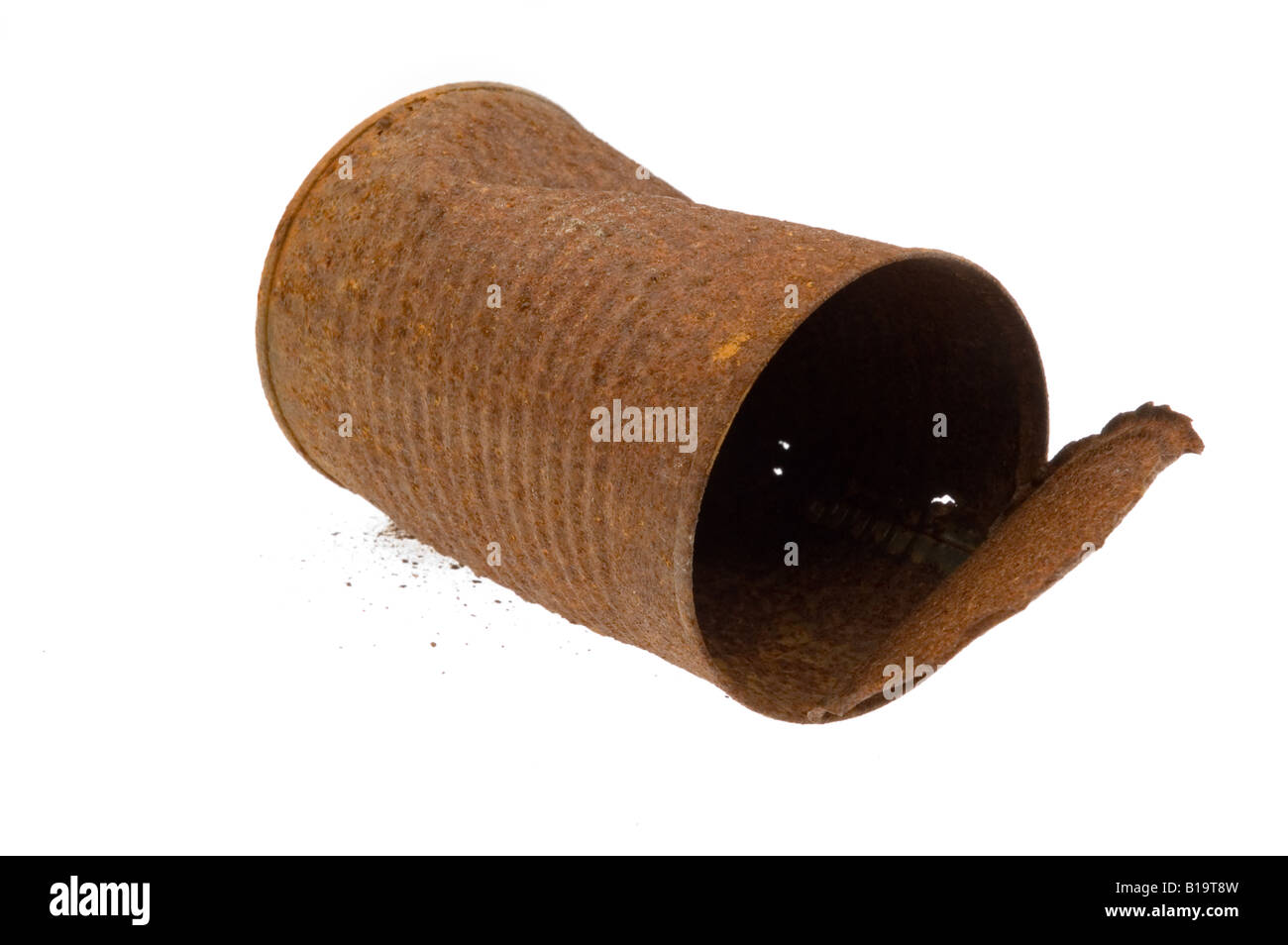 Rusty tin can on white Stock Photo - Alamy