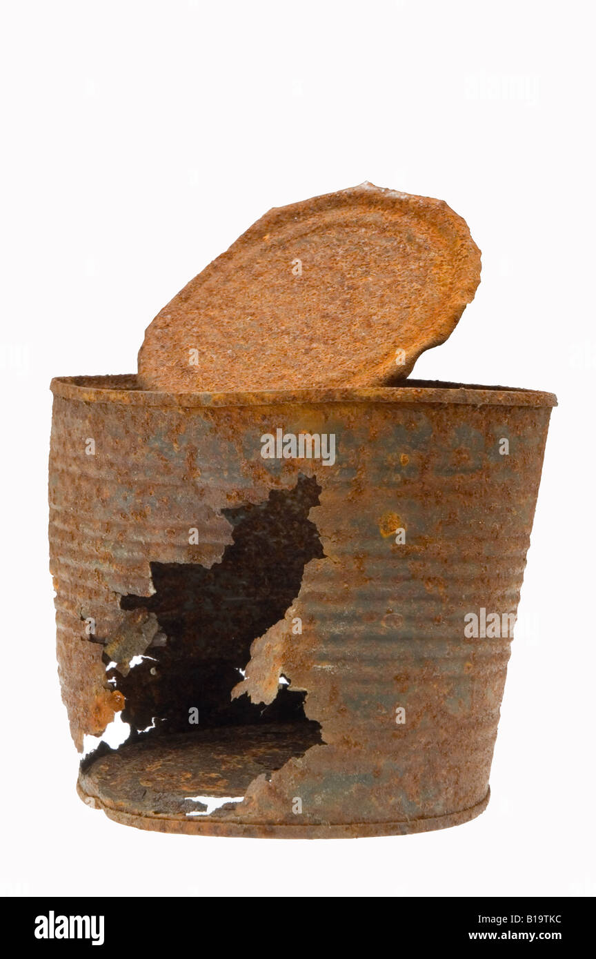 Rusty tin can on white Stock Photo - Alamy
