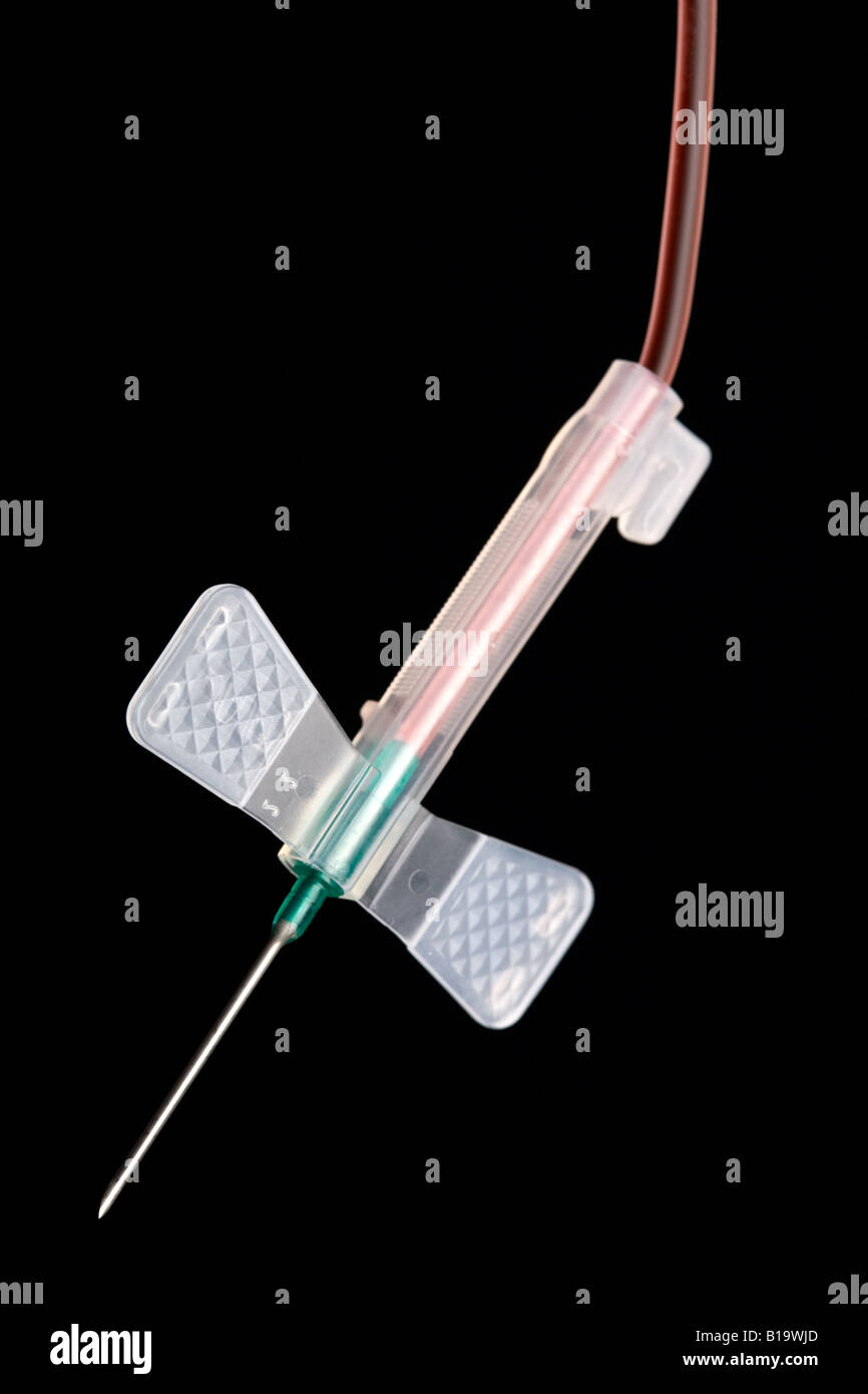 Blood filled butterfly needle Stock Photo - Alamy