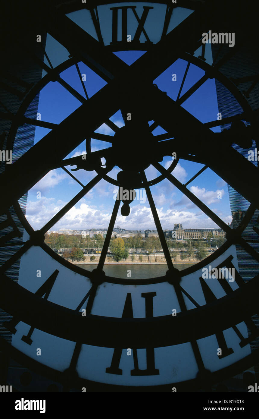 View looking through the glass clock of the Musee D'Orsay in Paris ...