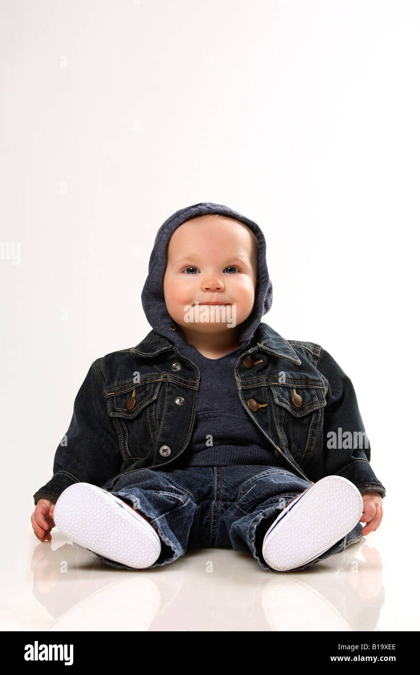 Baby boy wearing a hood Stock Photo - Alamy