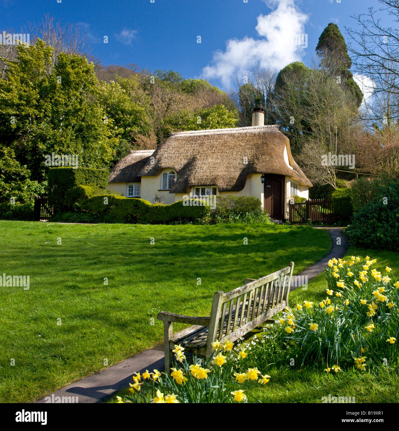 Spring in the picturesque village of Selworthy Exmoor National Park ...