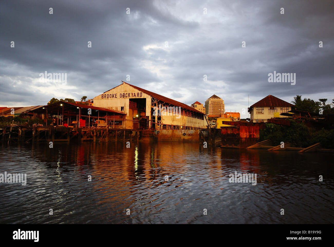 The Brooke dockyard in Kuching at sunset Stock Photo - Alamy
