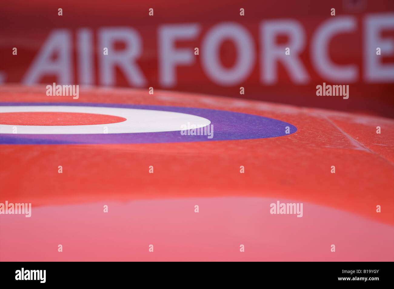 WING AND FUSELAGE OF A RED RAF HAWK AIRCRAFT SHOWING AIR FORCE DECAL ...