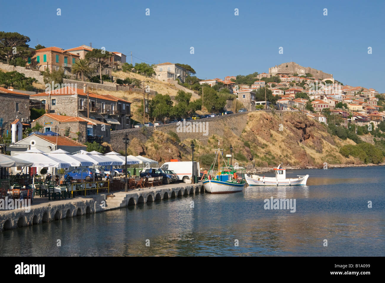 Molyvos ( Mithymna ) Harbour Castle Lesvos Greece Stock Photo - Alamy
