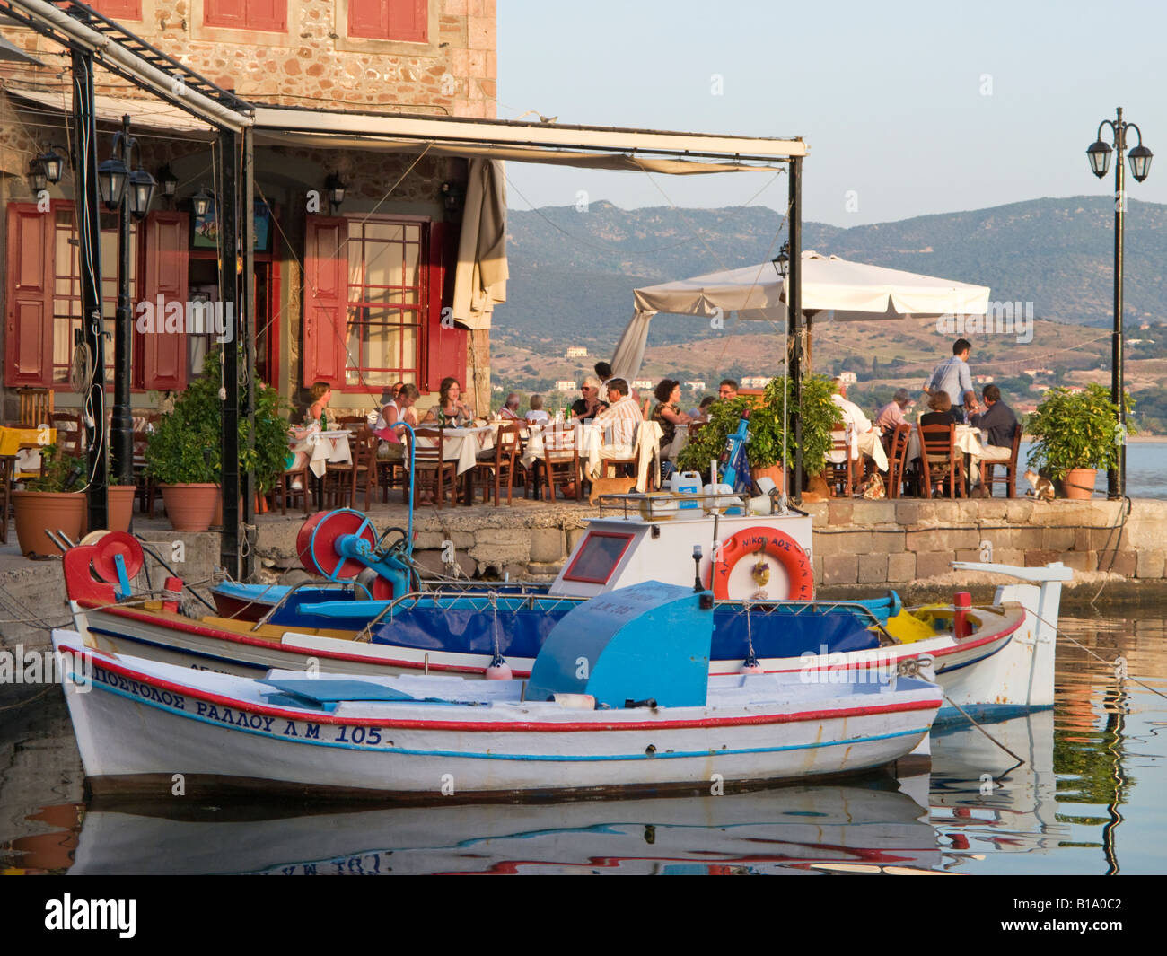 Lesvos Tavernas at Molyvos ( Mithymna ) Harbour Greece Stock Photo - Alamy