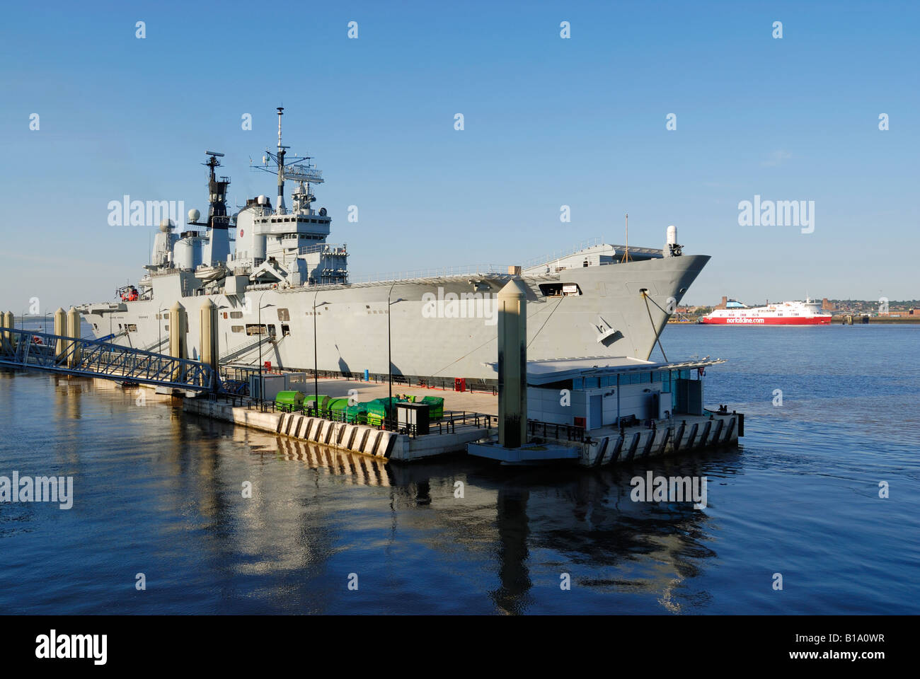 Ark Royal Moored on the River Mersey at Princes Dock landing stage on ...