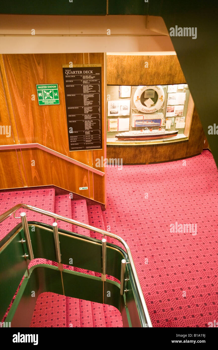 Stairs and historic dispay on Cunard QE2 Stock Photo - Alamy