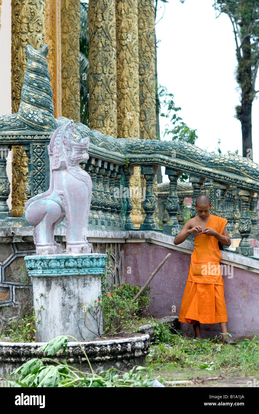 Cambodia Kampot monk in temple Stock Photo - Alamy