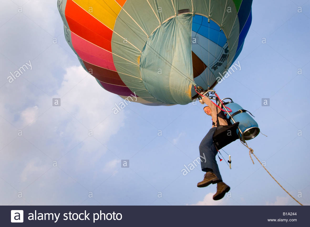 Cloud hopping in a one man hot air balloon, Bristol, UK Stock Photo ...