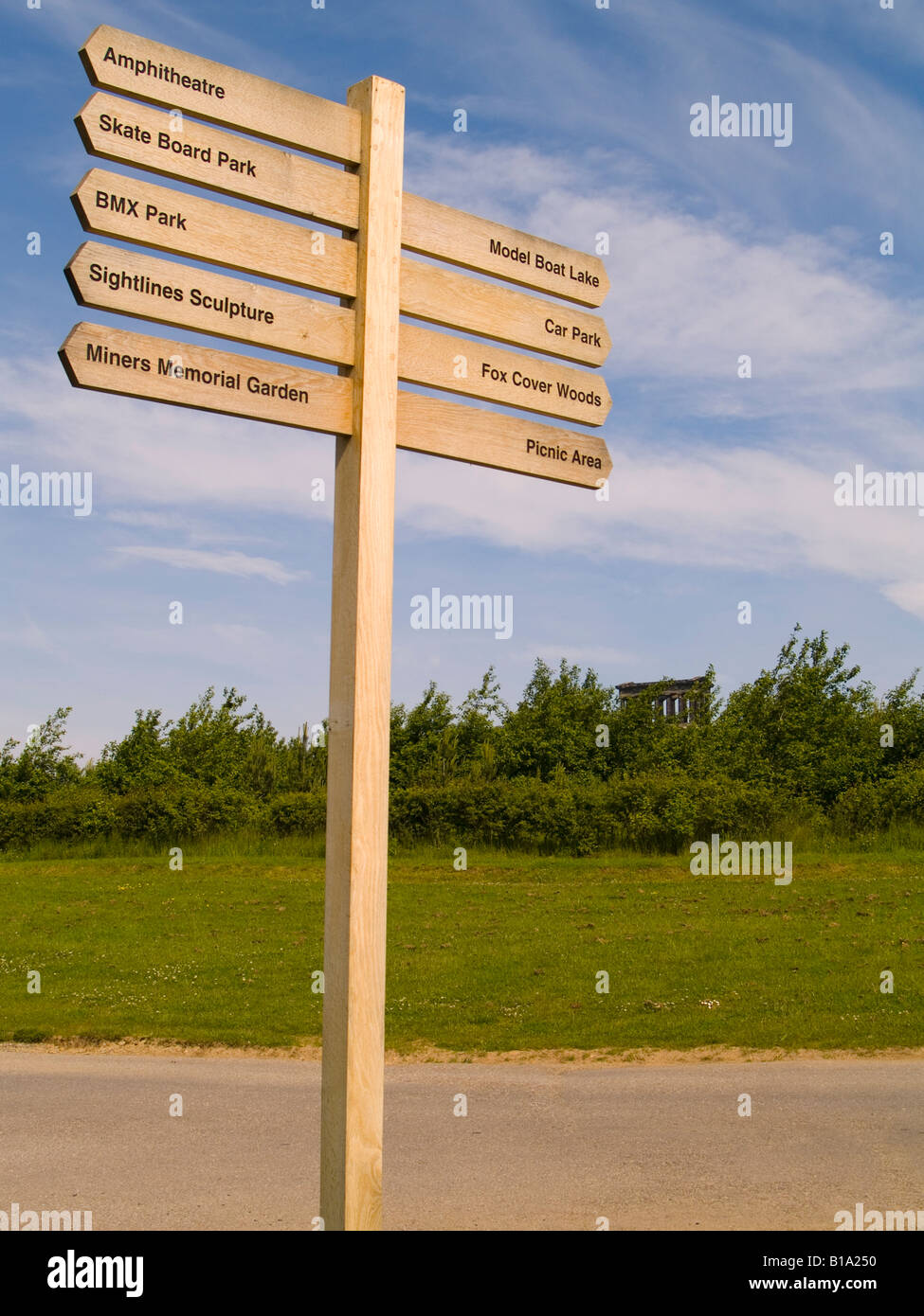 Multiple signpost in the Country Park, Penshaw Monument in the ...