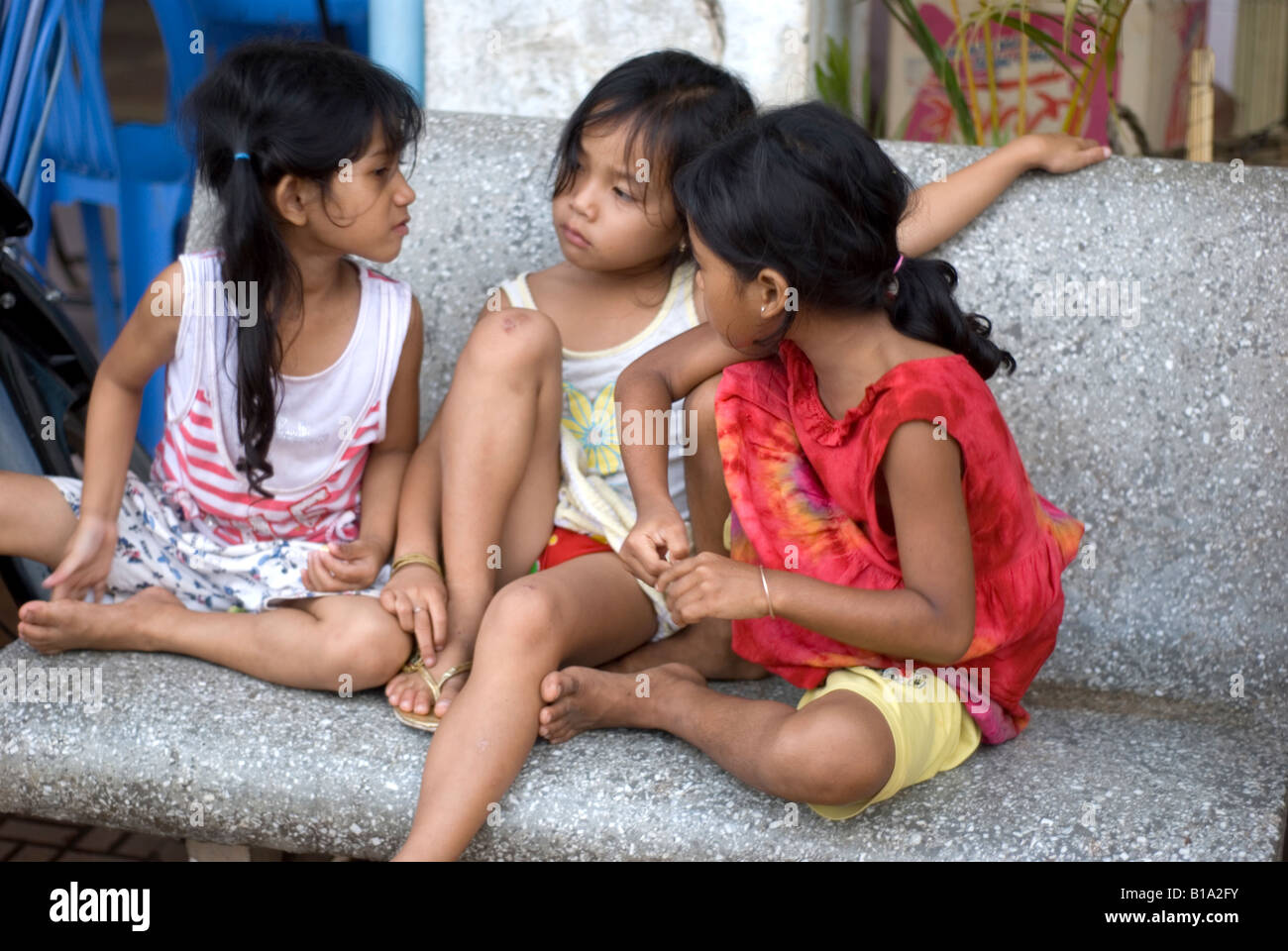 Cambodia Kampot Kids In Town Stock Photo Alamy