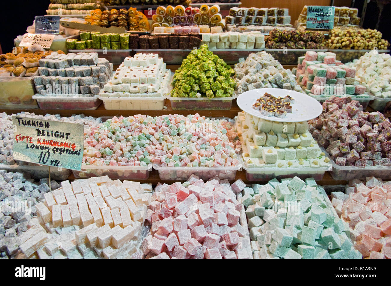 Turkish Delight on a market stall in the the Spice Bazaar or Spice ...