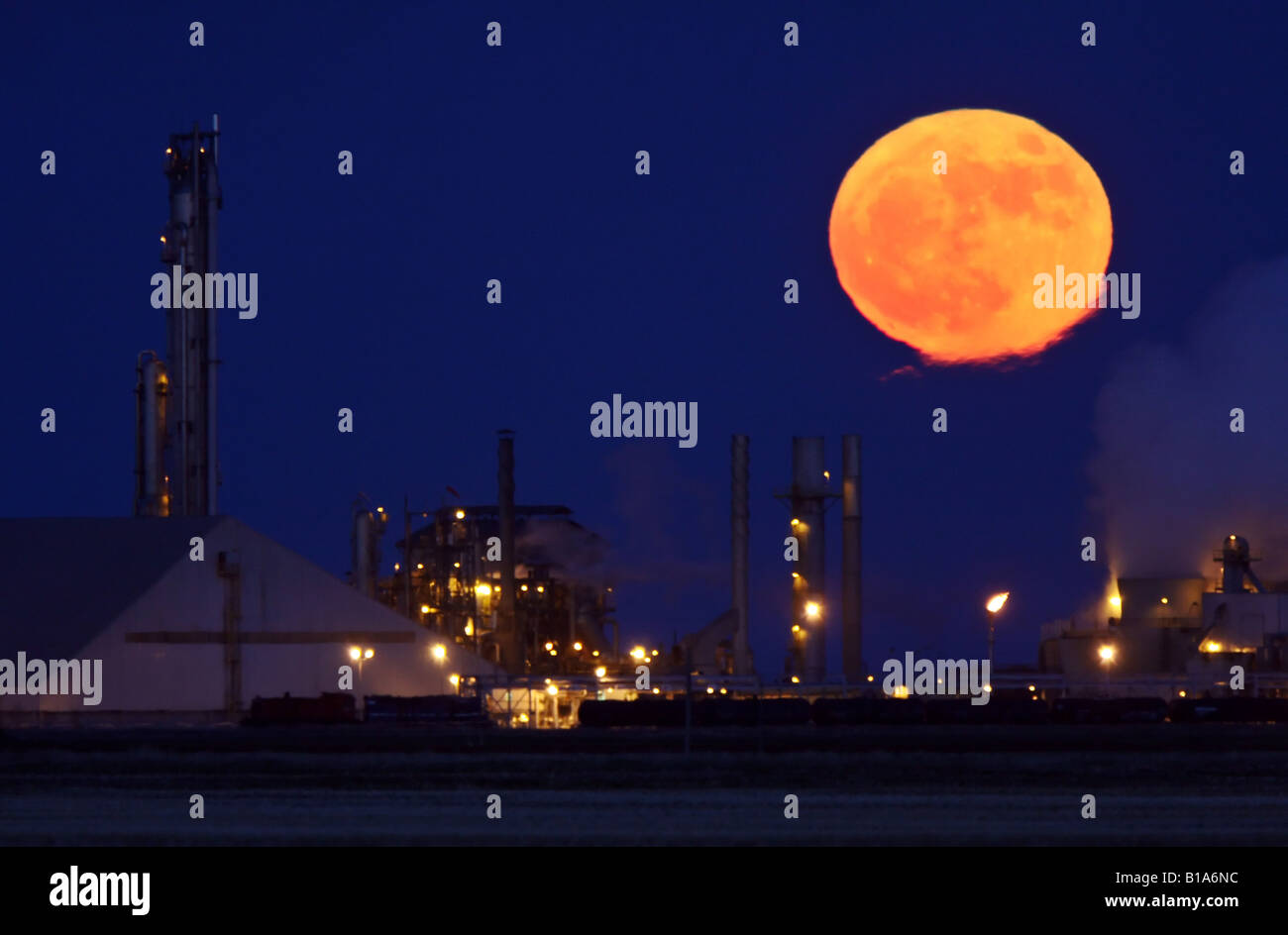 Full moon behind Saskferco potash plant refinery Stock Photo - Alamy