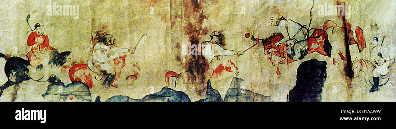 mural painting about group of ancient people playing traditional polo ...