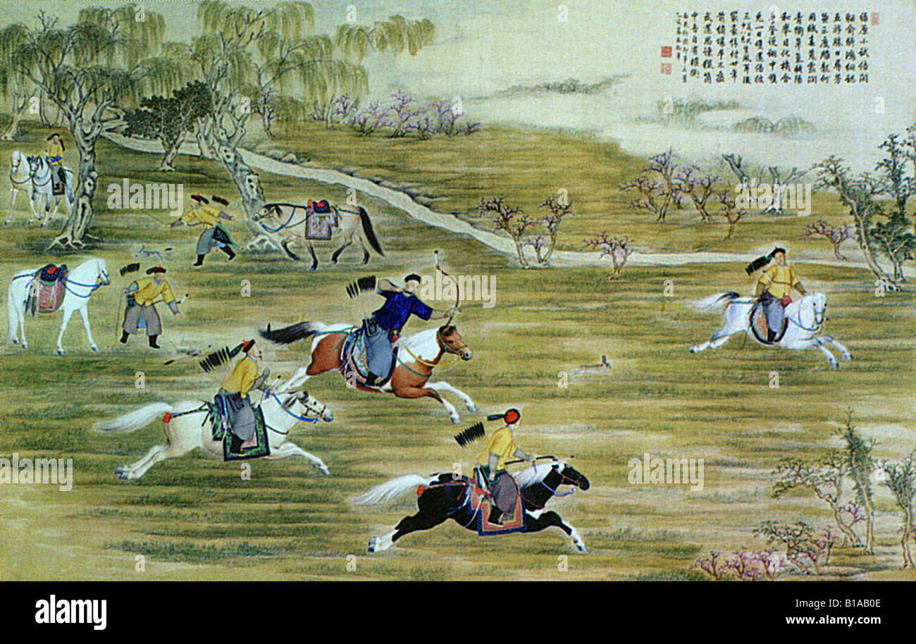 paint about ancient people riding and hunting Stock Photo - Alamy