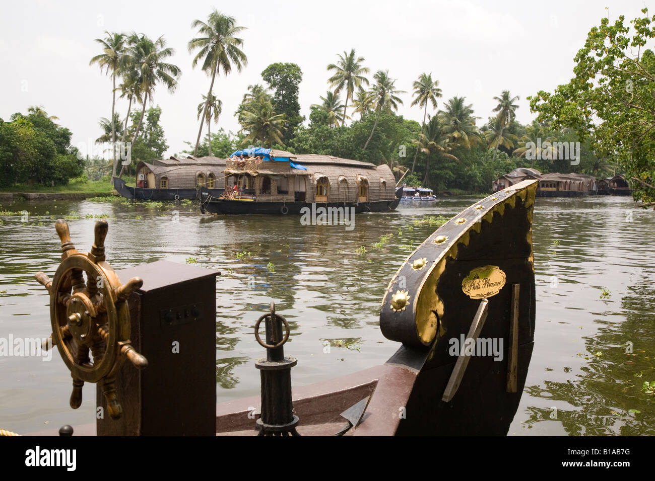 A houseboat on one of the canals near to Alappuzha in Kerala, India ...
