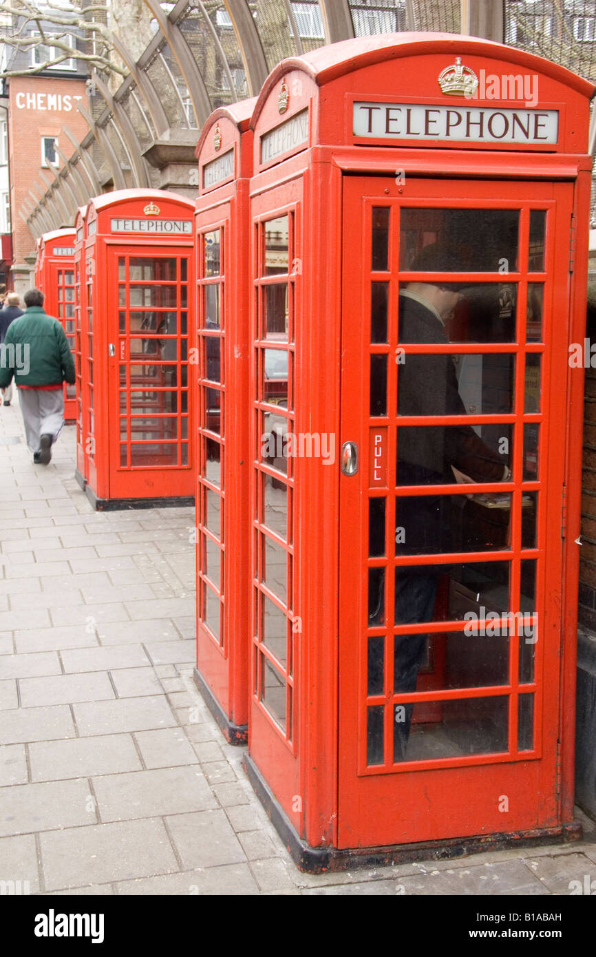 Red public telephone cells in London England. They are for many an ...