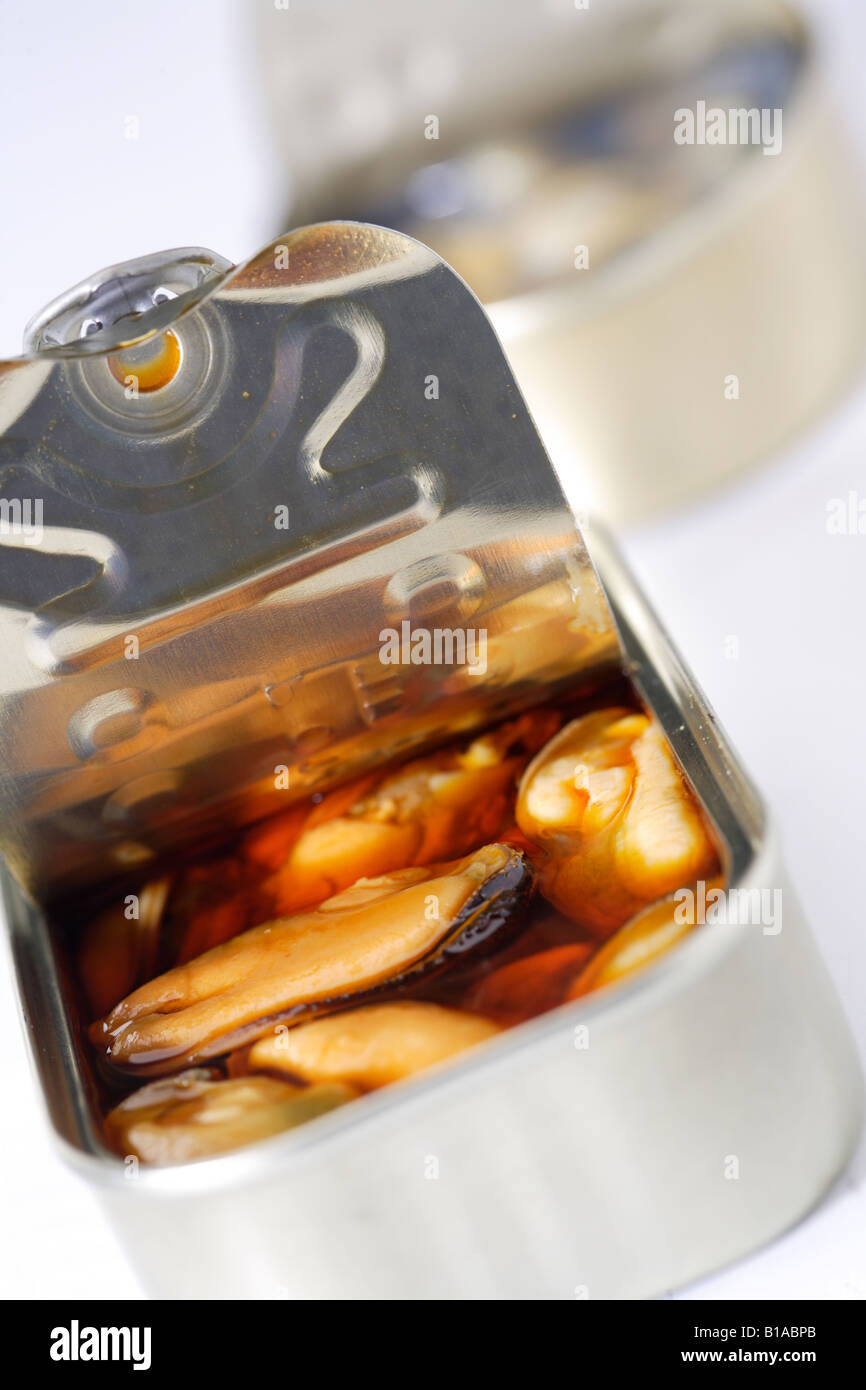 Canned mussels (vertical Stock Photo - Alamy