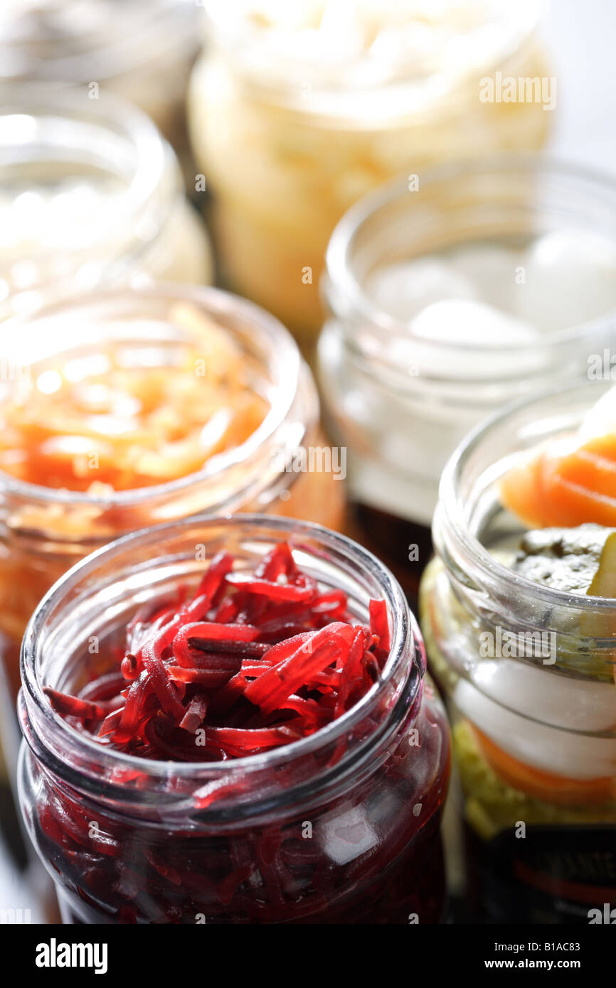 Close-up of variety of pickled food (vertical Stock Photo - Alamy