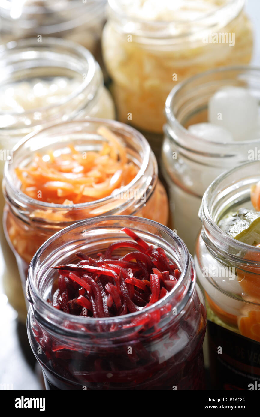 Close-up of variety of pickled food (vertical Stock Photo - Alamy