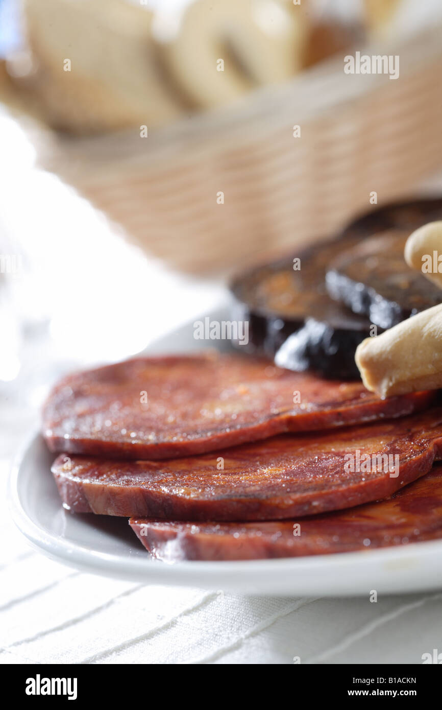 Close-up of plate with Iberian cold meat (vertical Stock Photo - Alamy