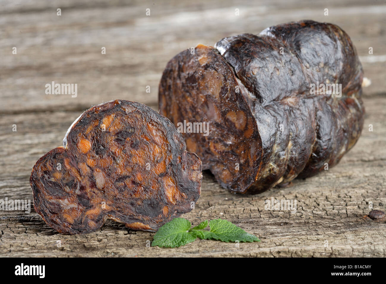 Sliced Iberian blood sausage Stock Photo - Alamy