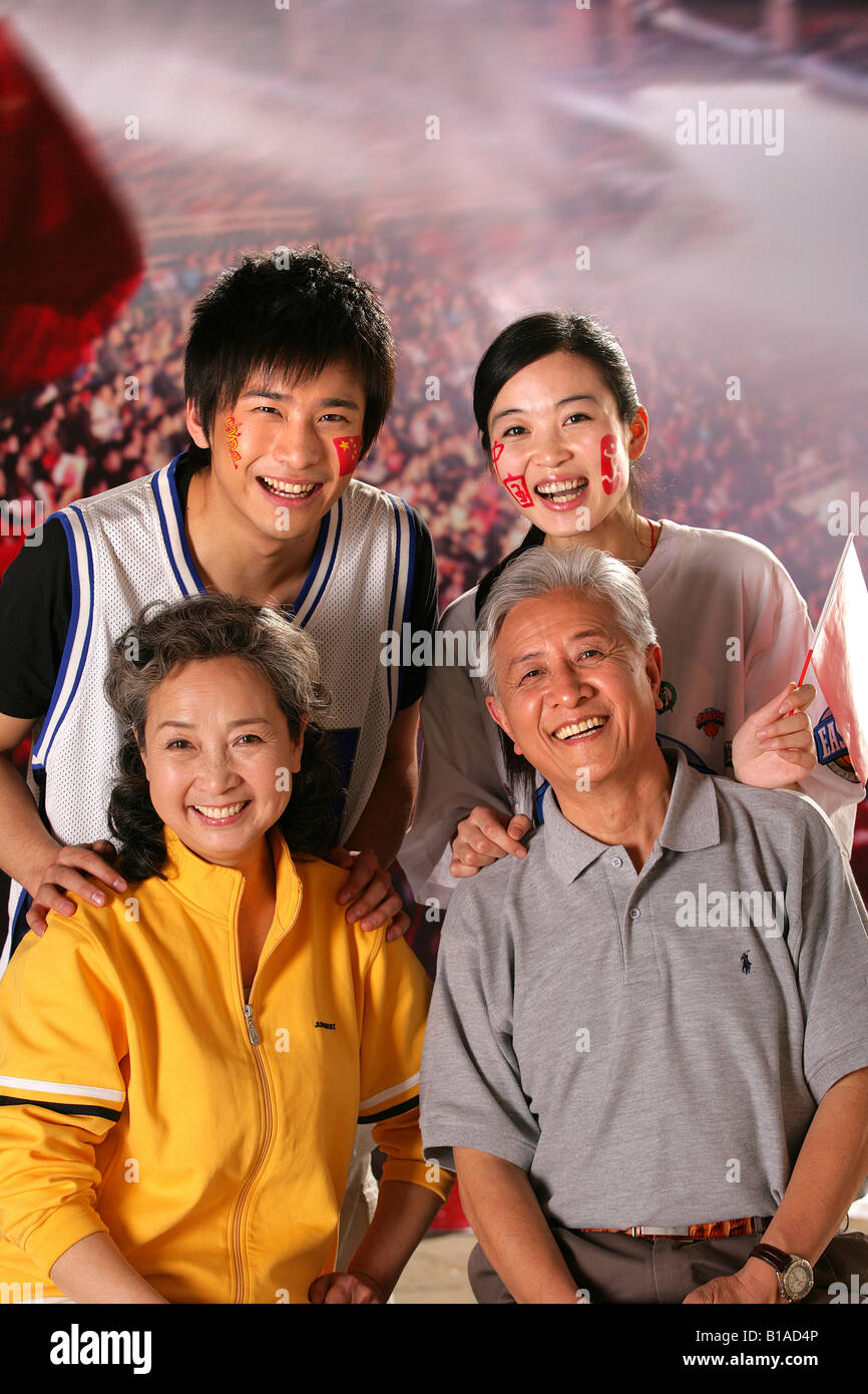 family in stadium and cheering Stock Photo - Alamy