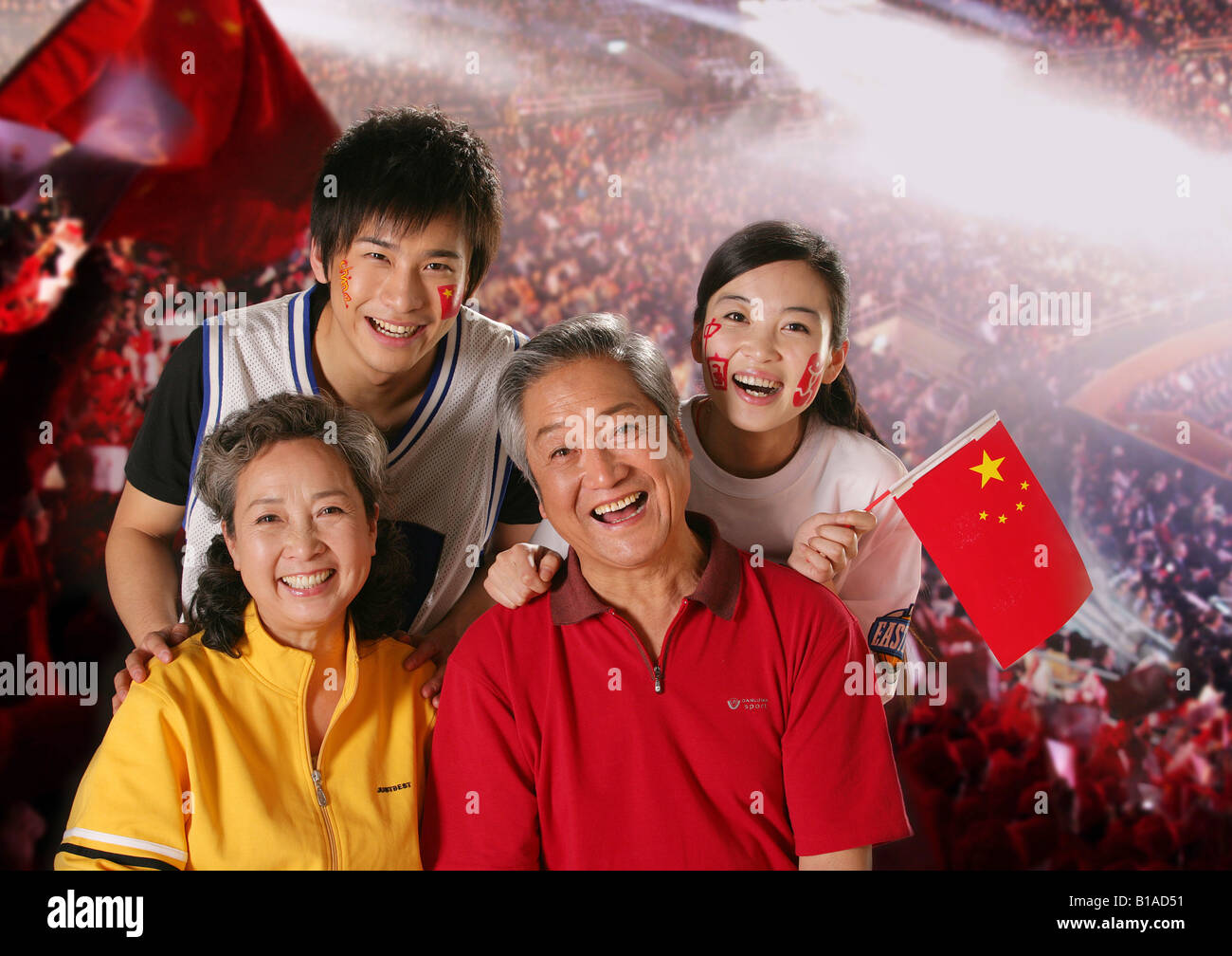 family in stadium and cheering Stock Photo - Alamy