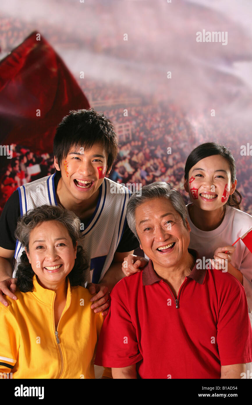 family in stadium and cheering Stock Photo - Alamy
