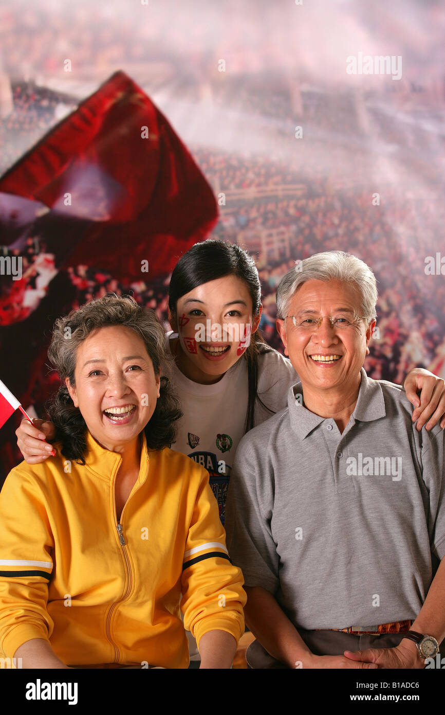 family in stadium and cheering Stock Photo - Alamy
