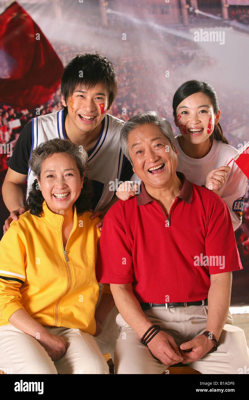 family in stadium and cheering Stock Photo - Alamy