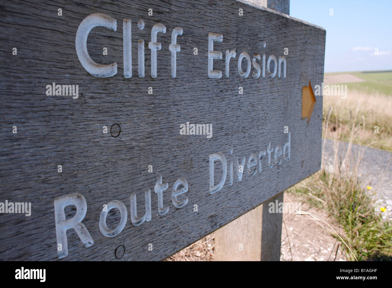 Cliffe Erosion Sign, Beachy Head, Sussex, England Stock Photo - Alamy