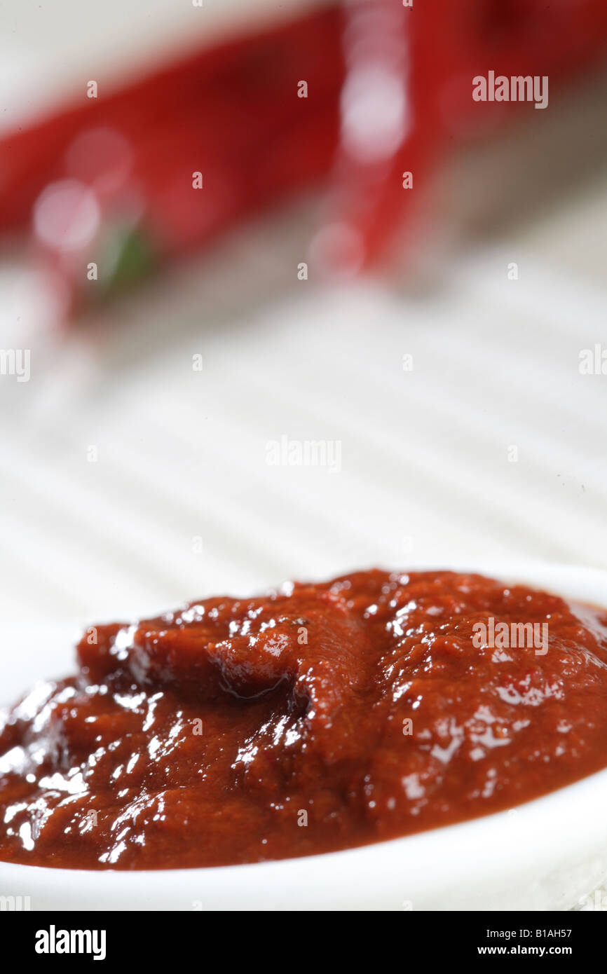 Red chili pepper sauce Stock Photo - Alamy