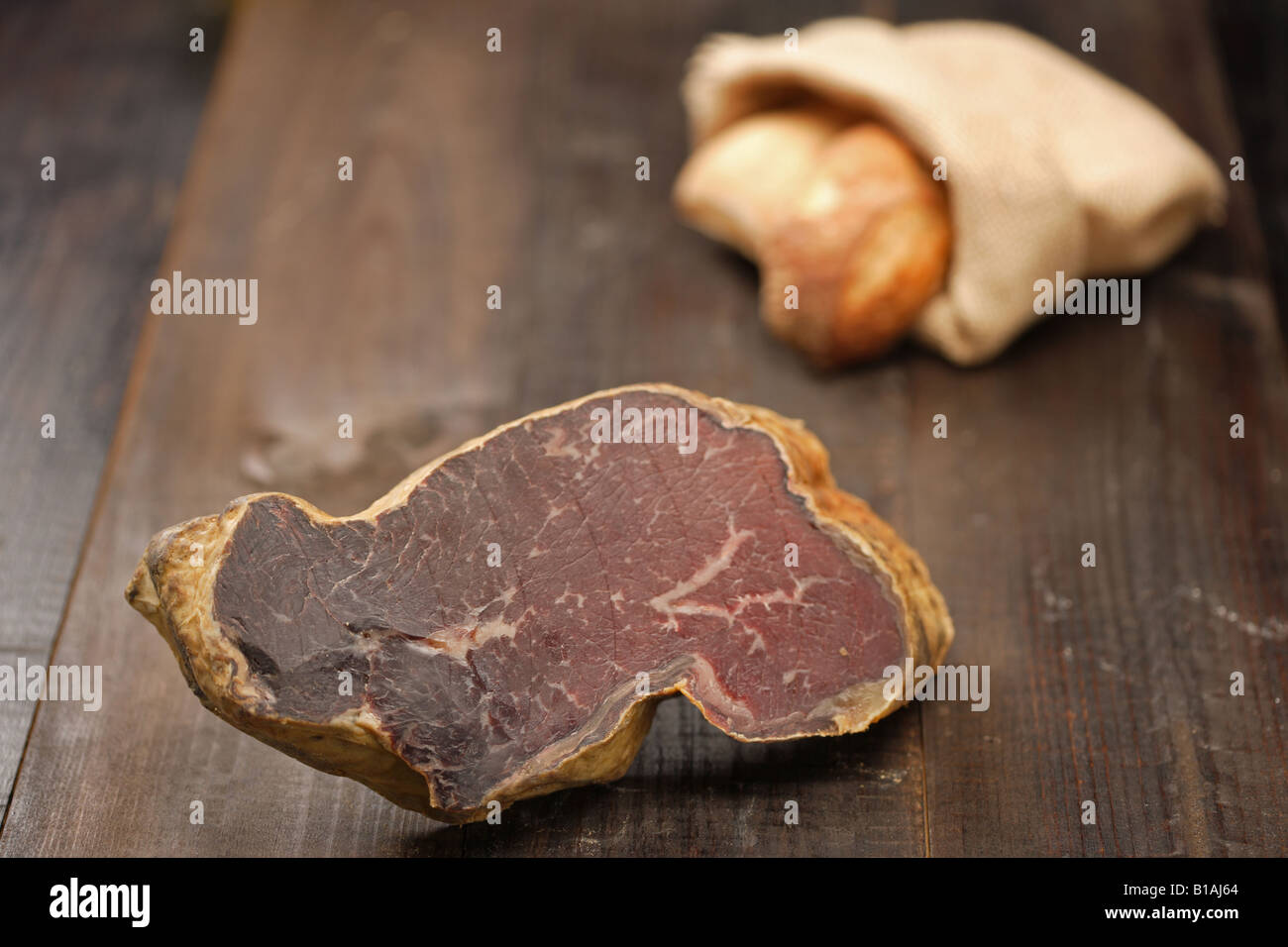 A piece of cecina from Leon (air dried and smoked cured beef made from ...