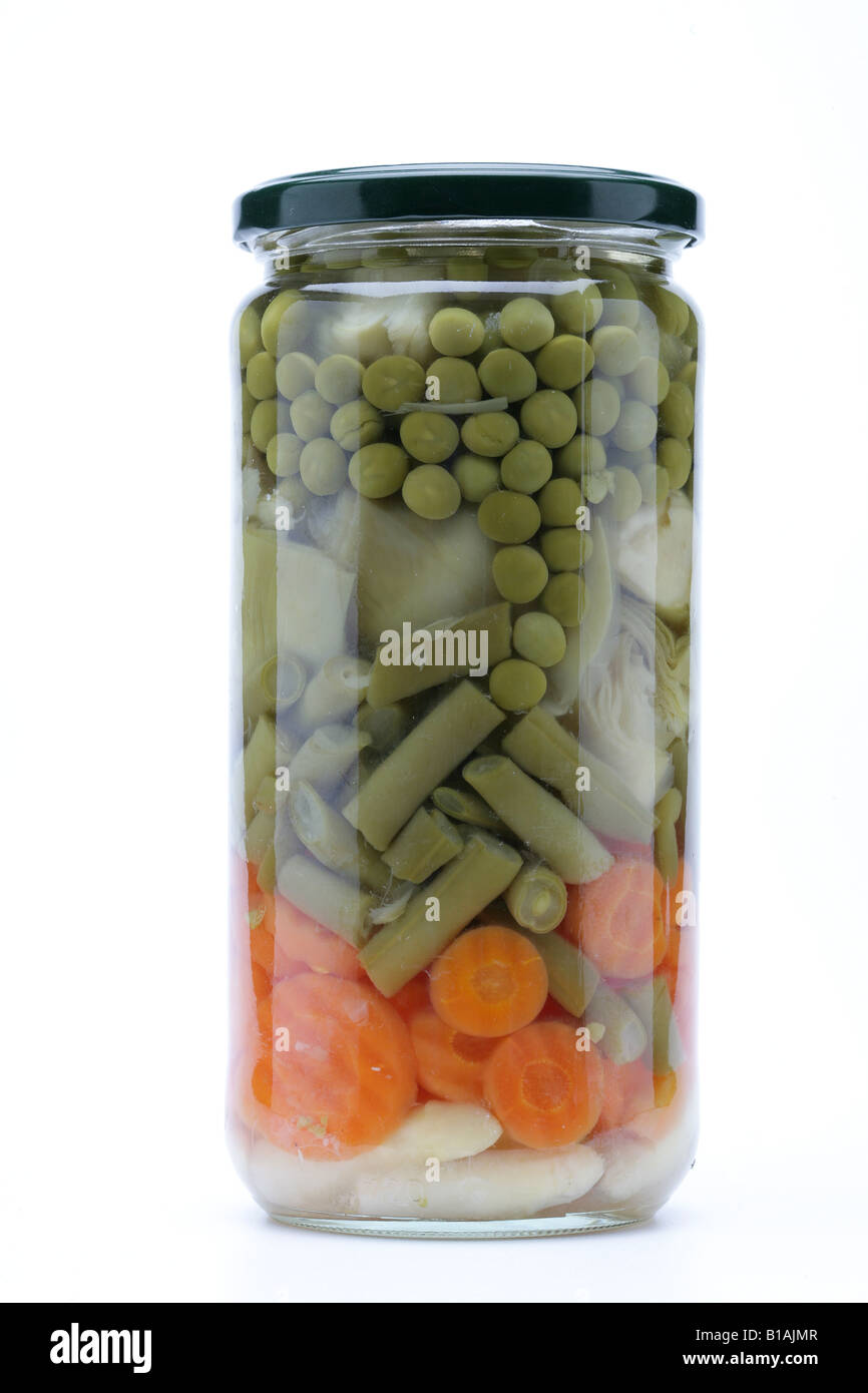 Jar of assorted vegetables preserved Stock Photo - Alamy